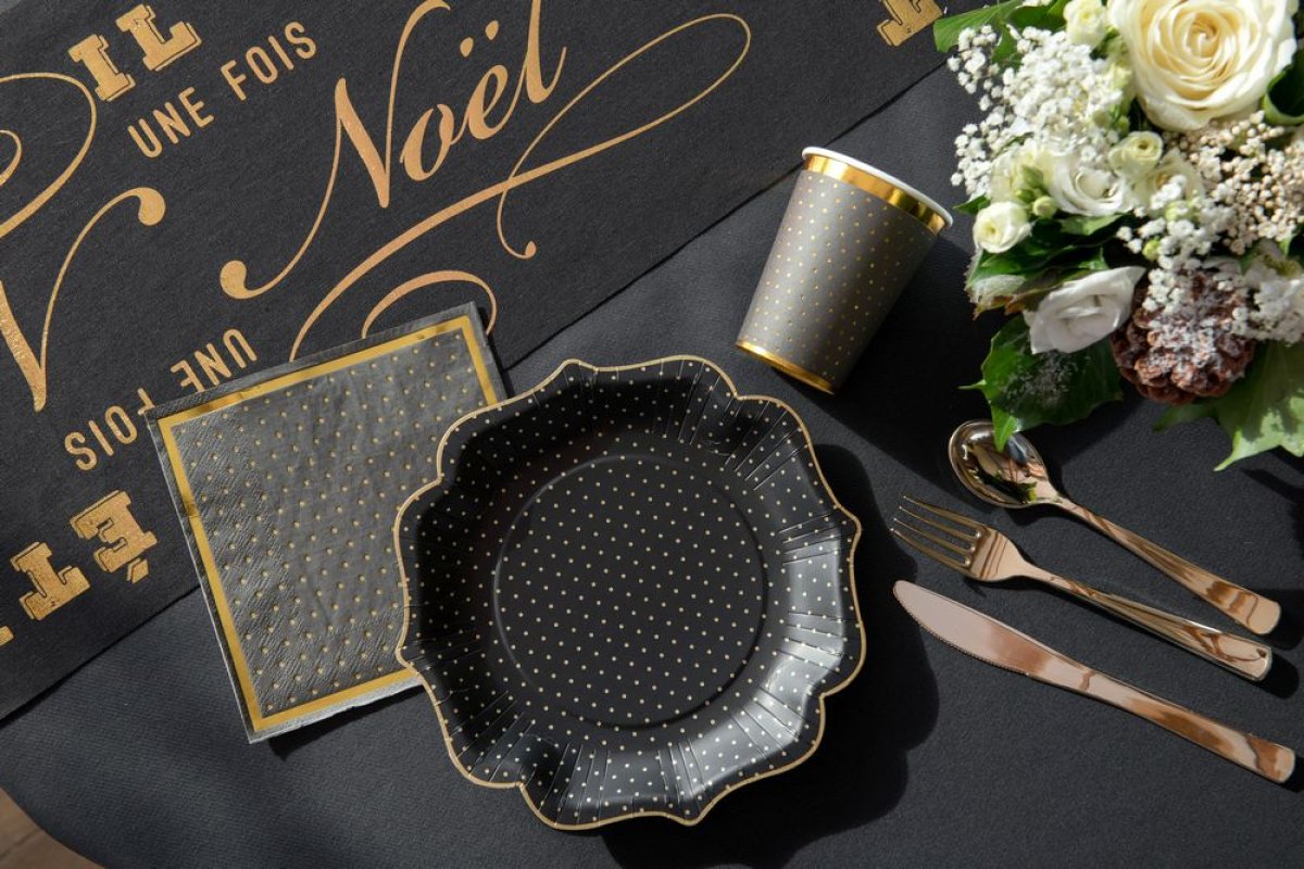 Prikkede Servietter Sort/Guld | 24T Levering på pynt til enhver ...