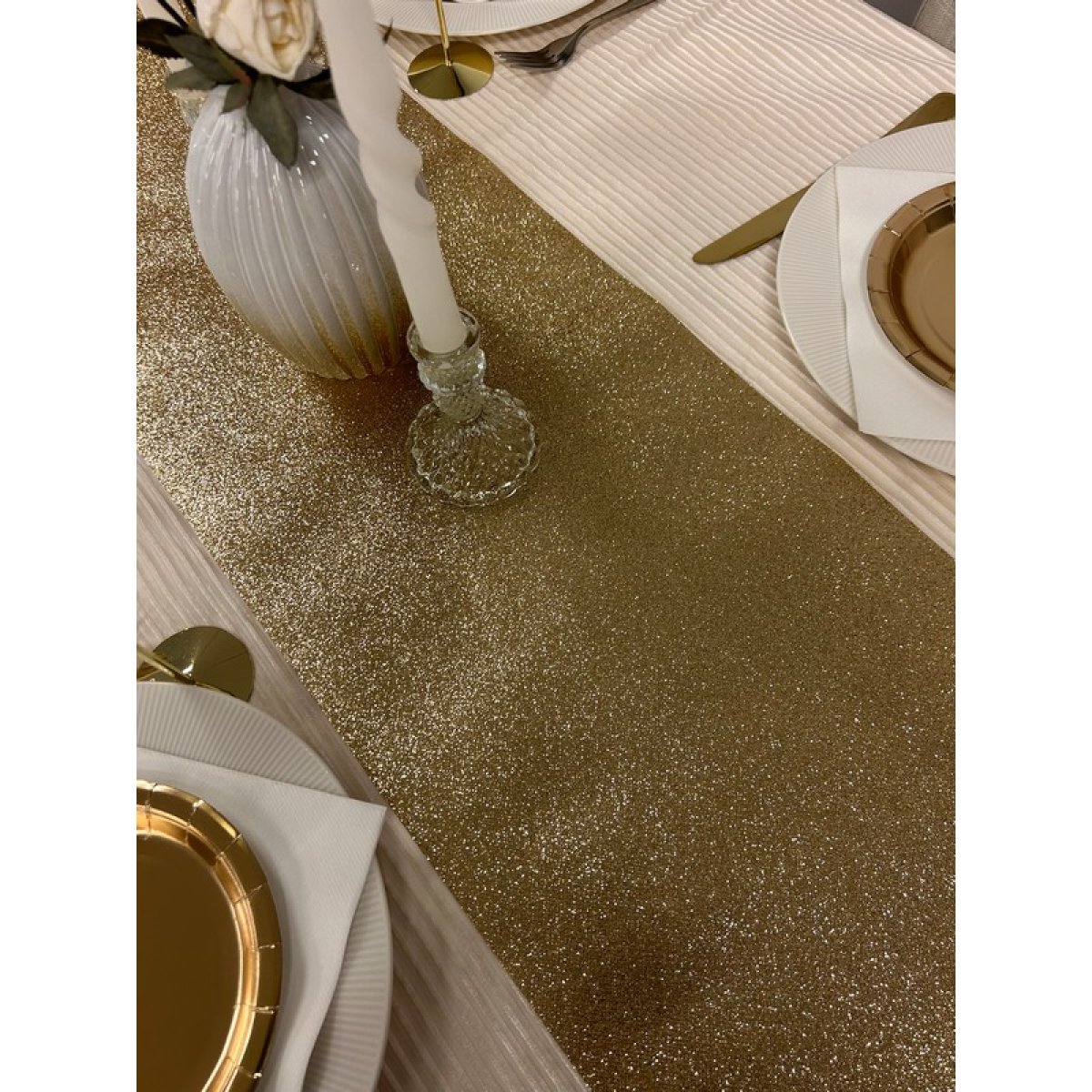 Glitter Premium Bordløber Guld | 24T Levering på pynt til enhver ...